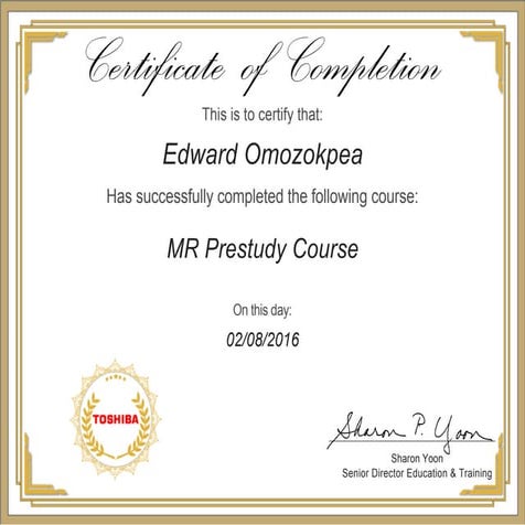Certificate for mri prestudy | PDF