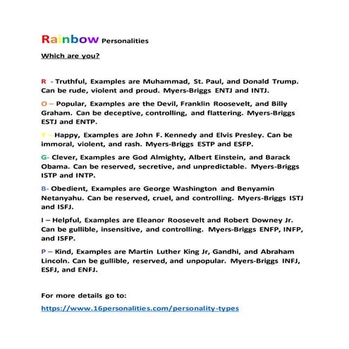 Rainbow Personalities | DOCX