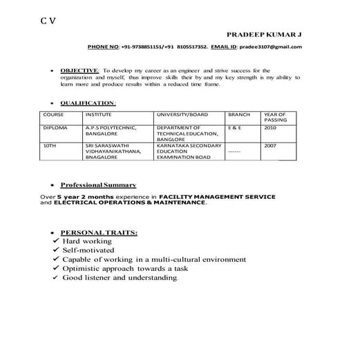 Pradeep CV | DOCX