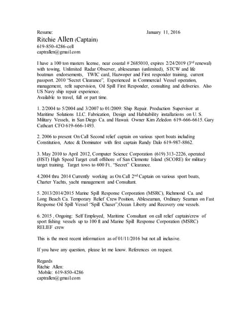 Merchant Mariner Resume | DOCX | Cruises | Travel Type