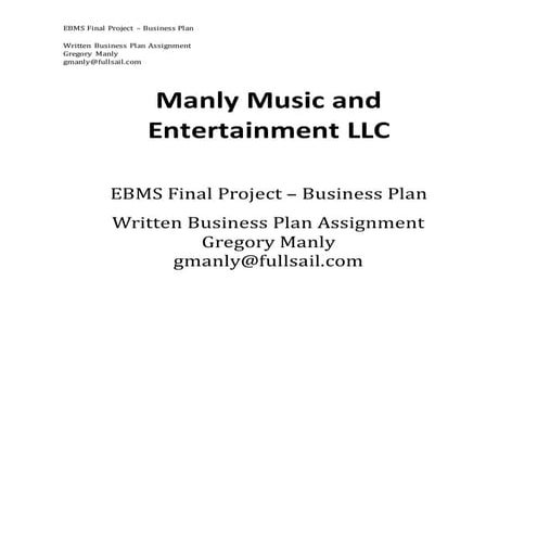 Manly Gregory Written Business Plan | PDF