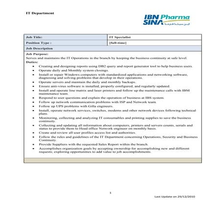 IT Specialist Job Description | PDF