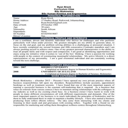 Ryan Brock CV 2015 | PDF