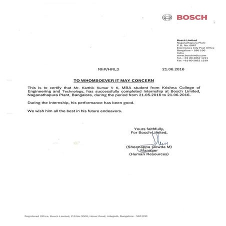 Bosch Intern Certificate 2016 | PDF