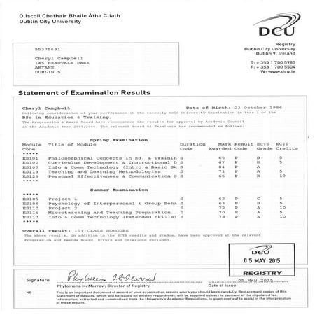 Transcripts from DCU | PDF