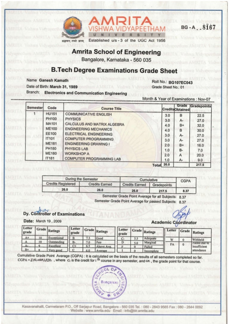 BTech Transcript - Electronics and Communication