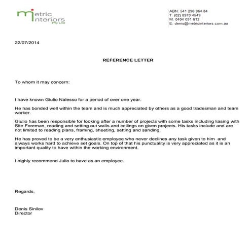 Reference Letter - Giulio Nalesso | PDF