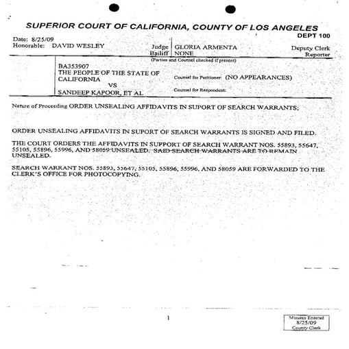Ca Kapoors Search Warrant | PDF