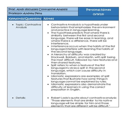 Contrastive Analysis | PDF