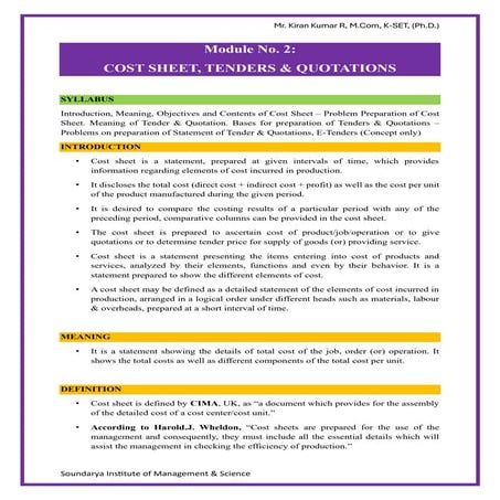 Cost Accounting: Unit-5 Cost Sheet Questions & Answers | PDF