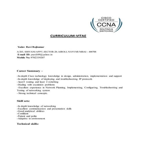 Resume | DOCX | Computer Networking | Computing