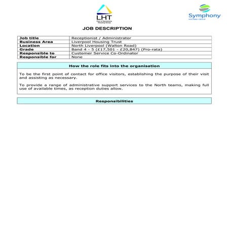 Job Description Template - Receptionist | DOC | Career Advice | Careers