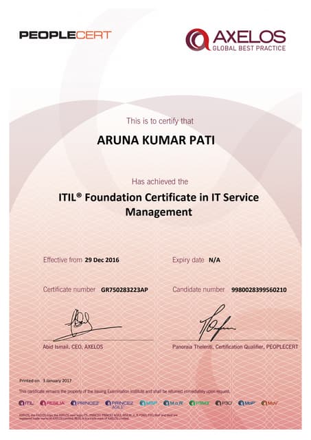 ITIL Foundation Certificate in IT Service Management | PDF