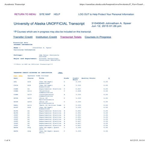 Academic Transcript 06-10-15 | PDF | Undergraduate Education | College ...