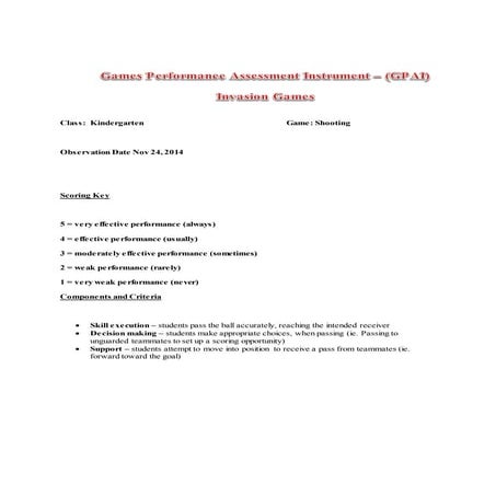 GPAI ( assessment Invasion Game )shooting | PDF