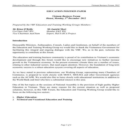 Education and Training Position Paper - NA - May 2013 - EN - Final | PDF