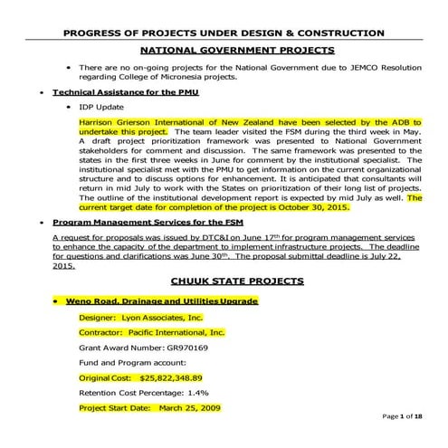 Final FY 2015 Third Quarter Report | DOCX | Civil Engineering Industry ...