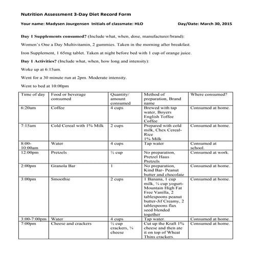 3DayDietRecord&Analysis_NutritionAssessment | PDF
