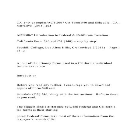 CA_540_examplesACTG067 CA Form 540 and Schedule _CA_ Narrative .docx