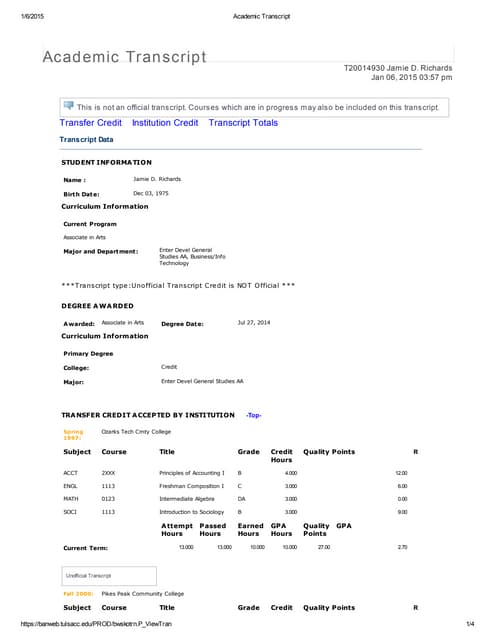 Iowa State U. Unofficial Transcript | PDF