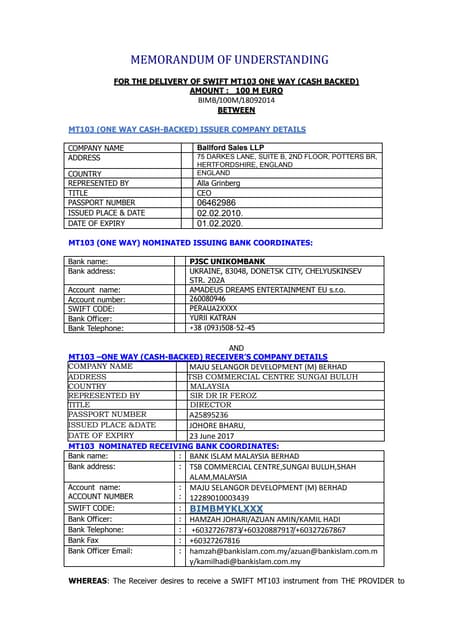 Sample Bank Letter MT799 760 | PDF
