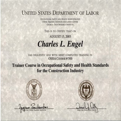 OSHA OTI 500 Construction Trainer August 15, 2003 | PPT