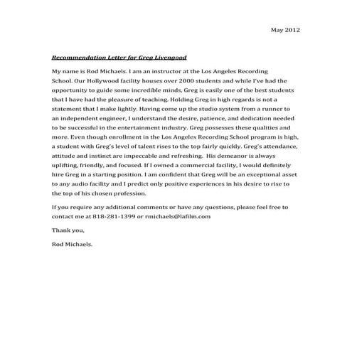 Letter of Recommendation (Rod) | PDF