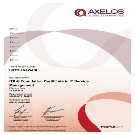 ITIL v3 Foundation Certificate | PDF