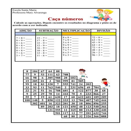 Caça números - Adição e subtração