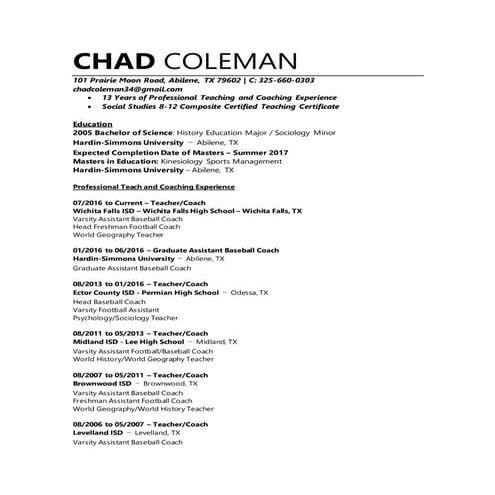Resume - Chad Coleman | DOCX