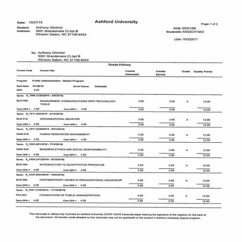 Ashford University Iowa Transcripts | PDF