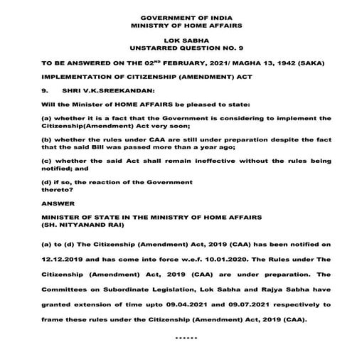 Caa implementation of citizenship (amendment) act | PDF