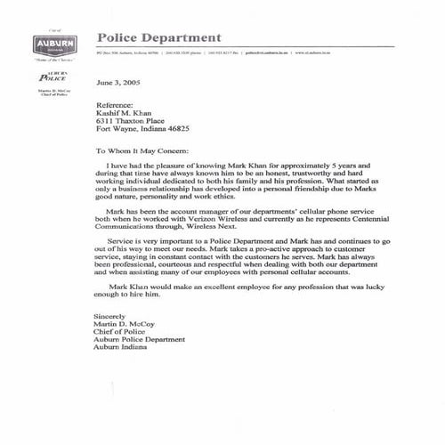 Reference Letter Chief McCoy | PDF