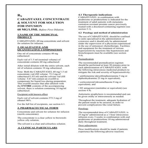 Cabazitaxel 60 mg concentrate and solvent for solution for infusion ...