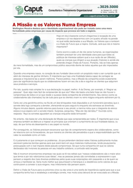 GESTÃO DE PESSOAS MISSÃO, VISÃO E VALORES | PPT
