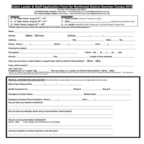 Cabin Leader and Staff Application | PDF