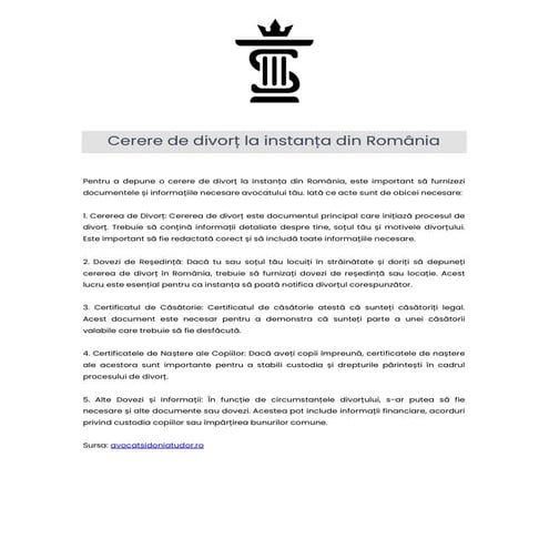 Cerere de divort la instanta din Romania | PDF