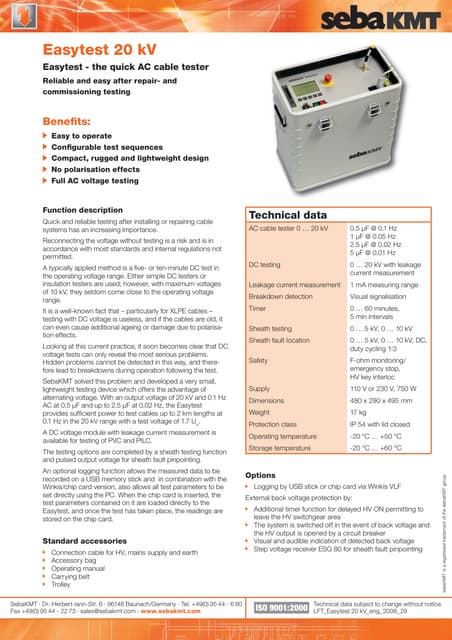 SEBA KMT High Voltage VLF Cable Testers Up To 28kV - SEBA KMT Cable ...