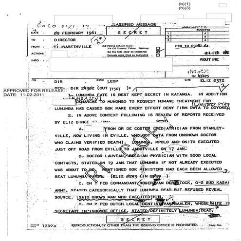 CABLE TO CIA DIRECTOR ON EXECUTION OF LUMUMBA | PDF