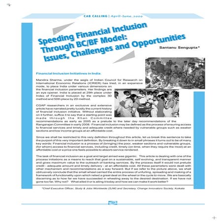 Speeding Financial Inclusion through Bc Bf Model in India - 2009 | PDF