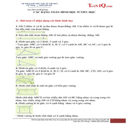 CÁC DẠNG TOÁN HÌNH HỌC Ở TIỂU HỌC | DOCX
