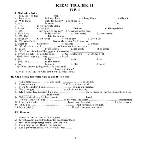 Cac de kiem tra hkii tieng anh lop 6 | DOC | Asia Travel | Travel Locations