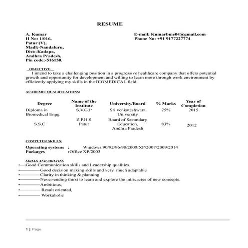 kumar resume 1 | ODT