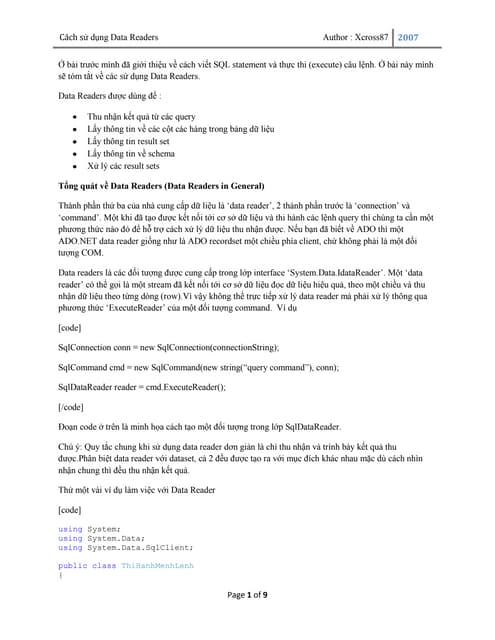 5.cach su dung data reader | DOCX