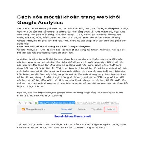 Cách xóa một tài khoản trang web khỏi Google Analytics | PDF