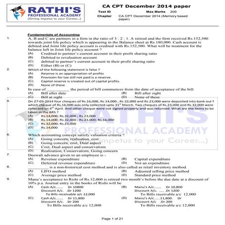 Dec 2014 ca-cpt question paper mastermind institute | PDF