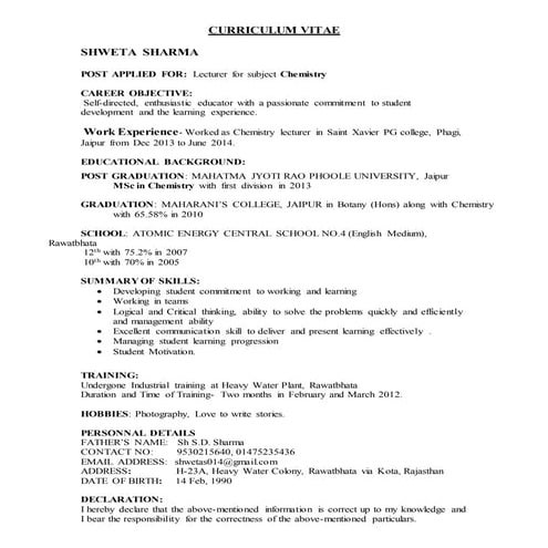 SHWETA SHARMA-resume for Chemistry (1) | DOCX