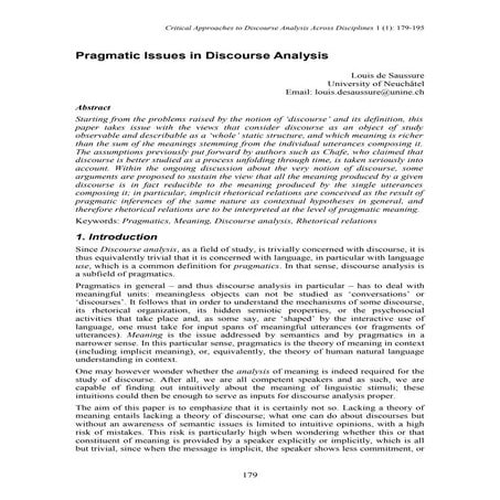 Pragmatic Issues In Discourse Analysis | PDF