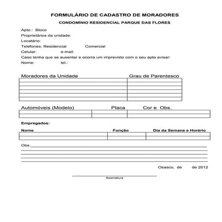 Cadastro de moradores | DOCX