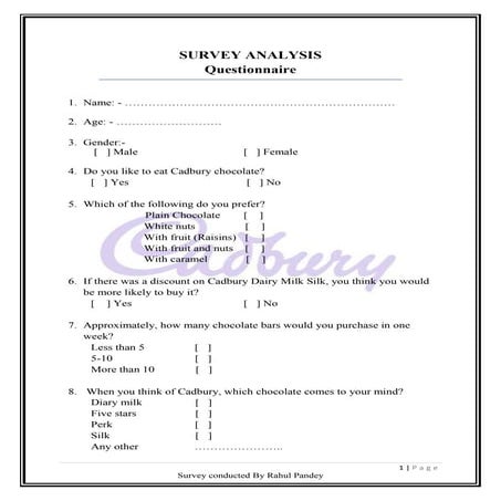 Cadbury questionnaire | DOCX